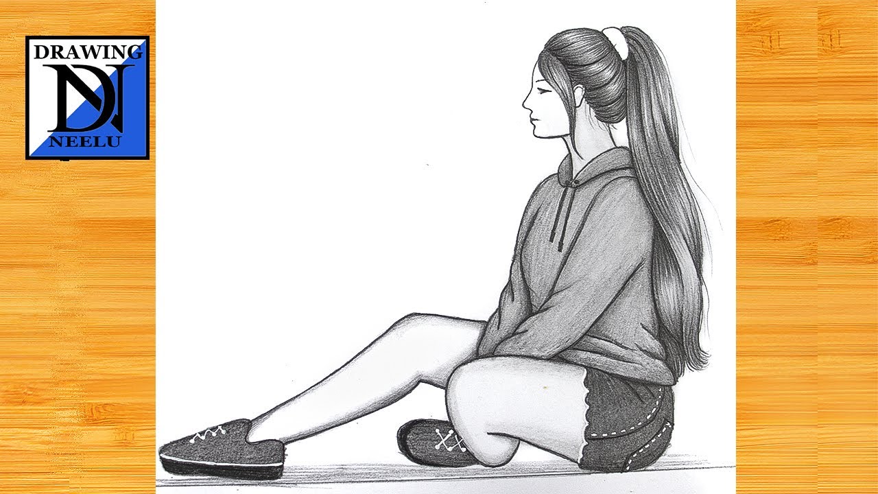 How to draw easy sitting girl -Drawing easy || Pencil sketch tutorial ...