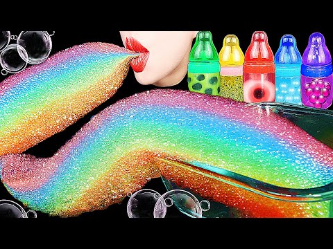 ASMR RAINBOW DRINKS *GIANT RAINBOW EDIBLE BUBBLES, HOW TO MAKE EIDBLE BUBBLES, BOBA TEA, FROG EGGS