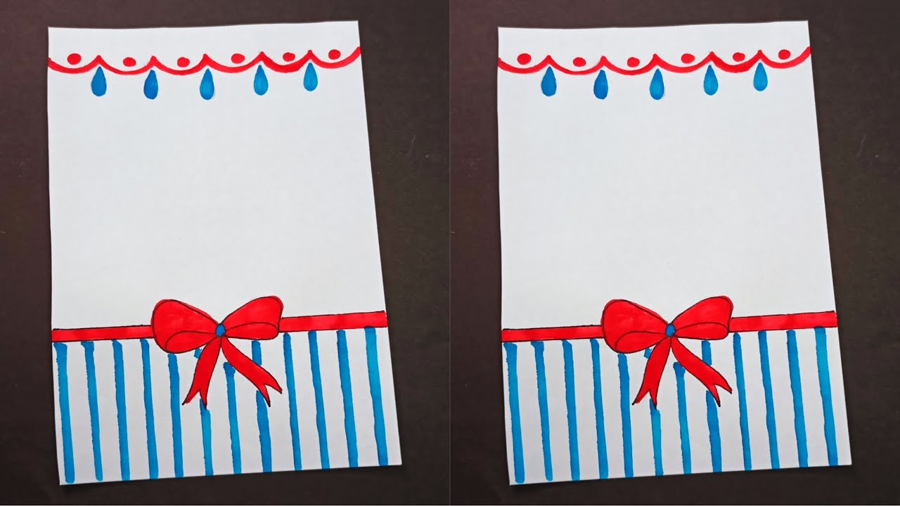 Simple Red and blue bow border design for notebook / copy | Front page ...