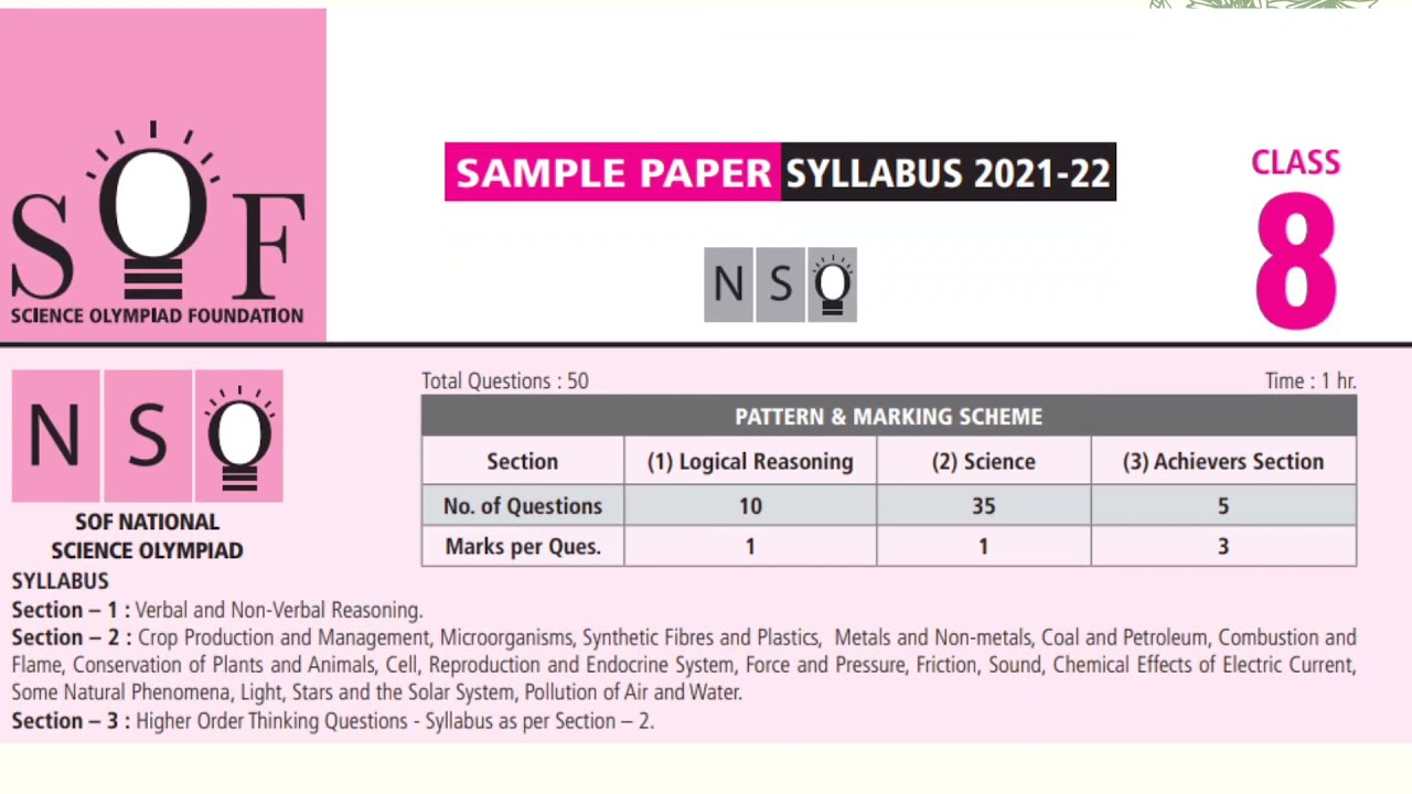 SOF National Science Olympiad NSO 2021 22 Class 8 Syllabus And Exam SOF National Science Olympiad NSO 2021 22 Class 8 Syllabus And Exam