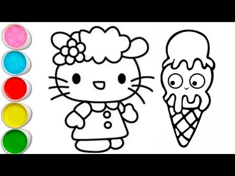 Beautiful Hello kitty With Ice cream Drawing Painting Coloring For kids ...