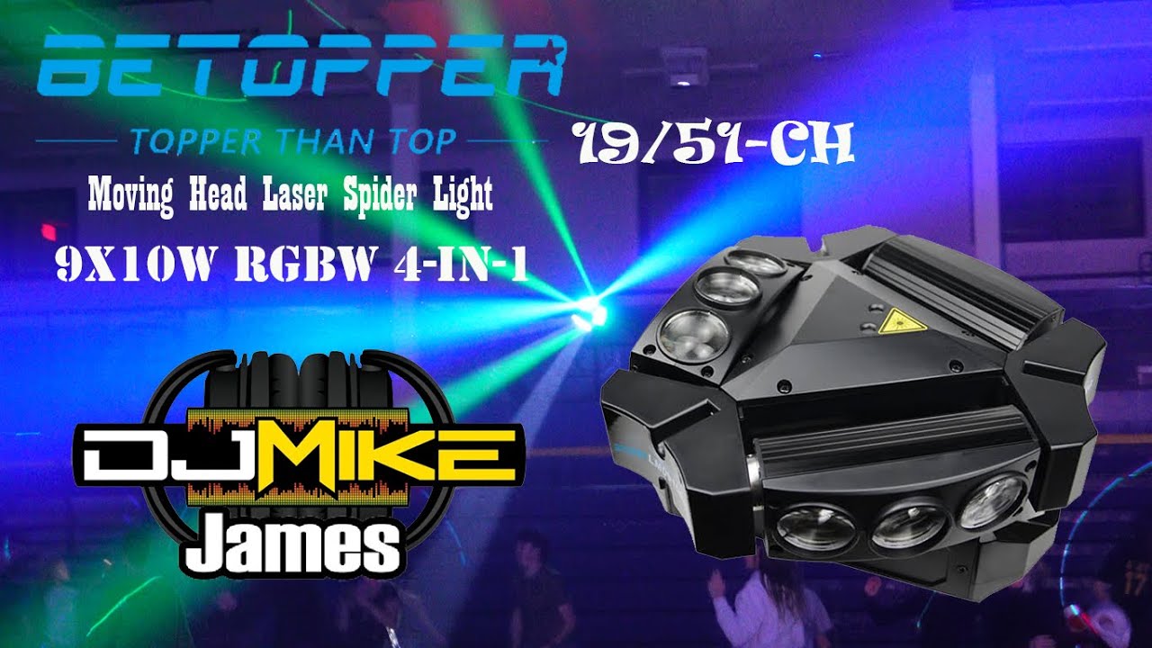 Betopper 4 in 1 9x10wt Moving Head Spider Light w/Red and Green Lasers ...