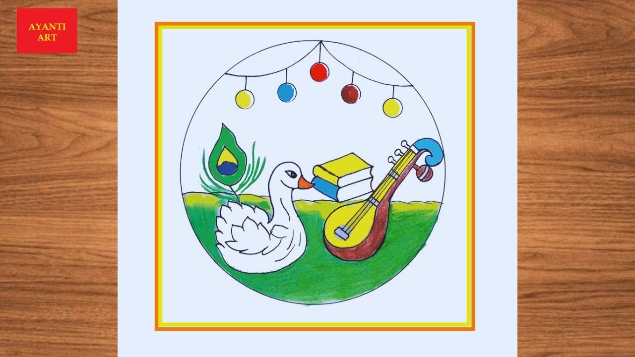 Vasant Panchami Drawing / Vasant Panchami Drawing Easy Steps / How to ...