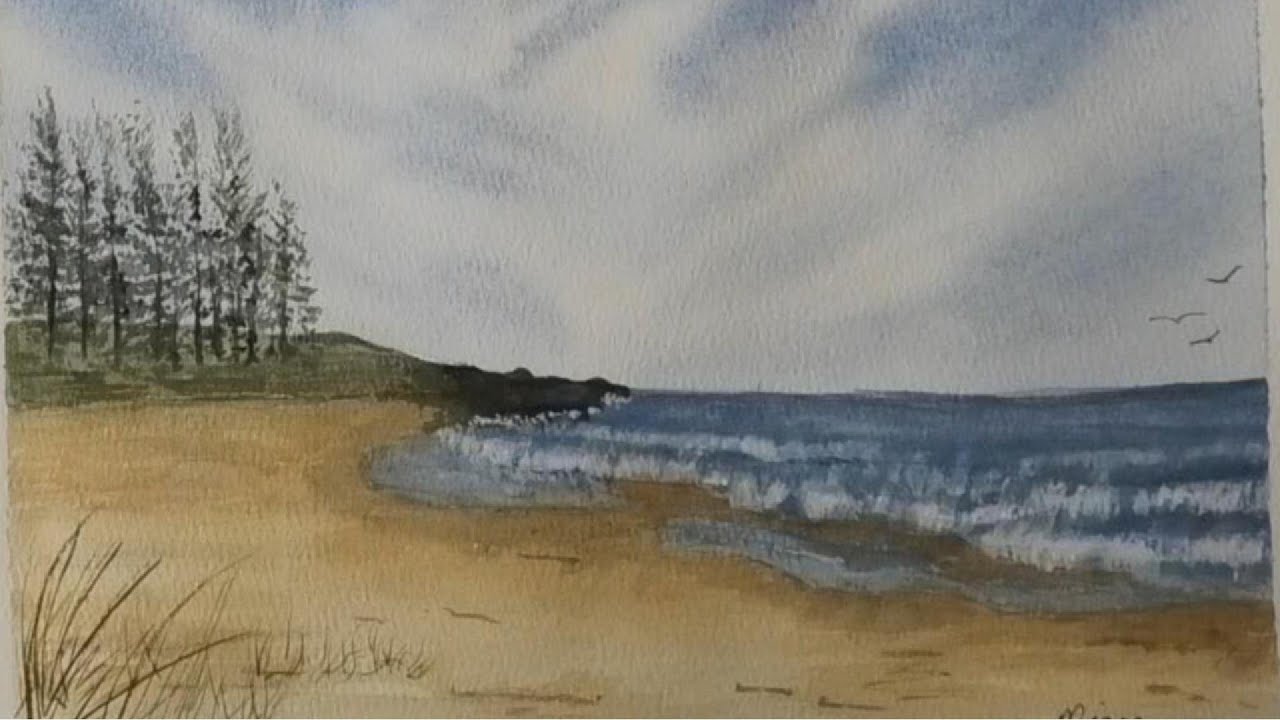 WATERCOLOUR ART RELAXING COASTAL WATERS PAINTING. #painting - YouTube