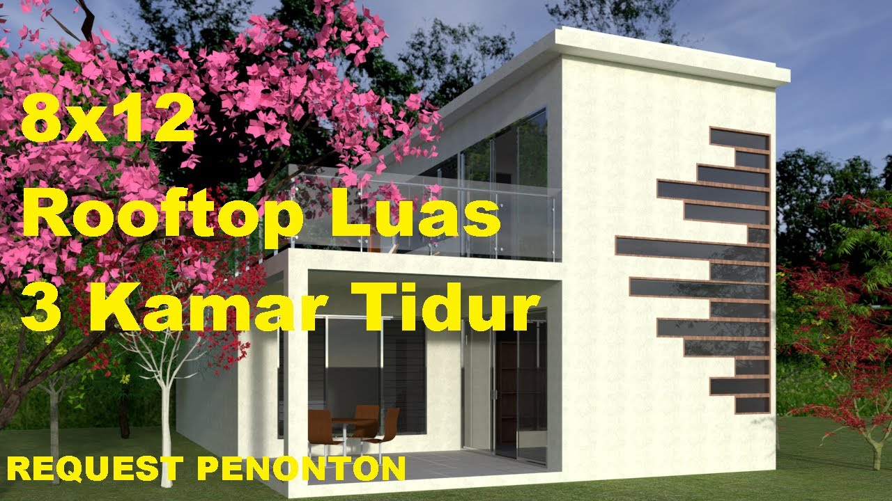 Desain rumah minimalis 8x12 - 3 kamar tidur - YouTube