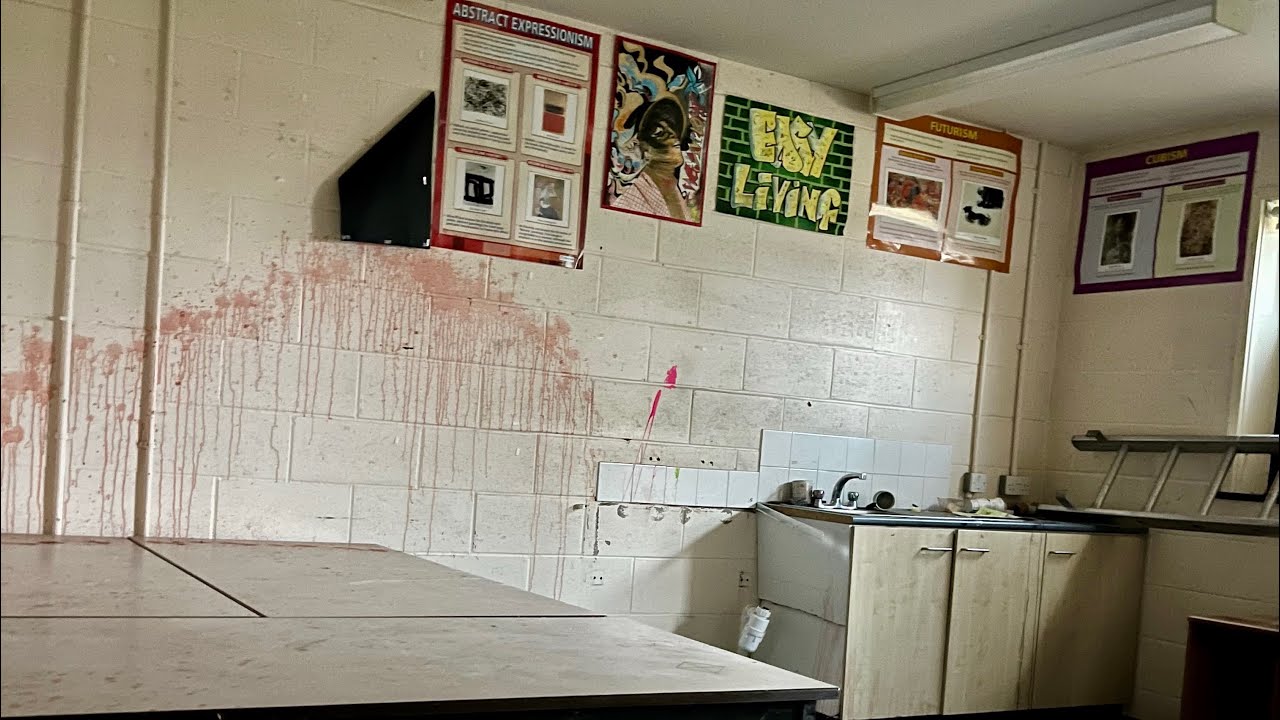 Blood stained walls inside of a school on site of the red bank children ...