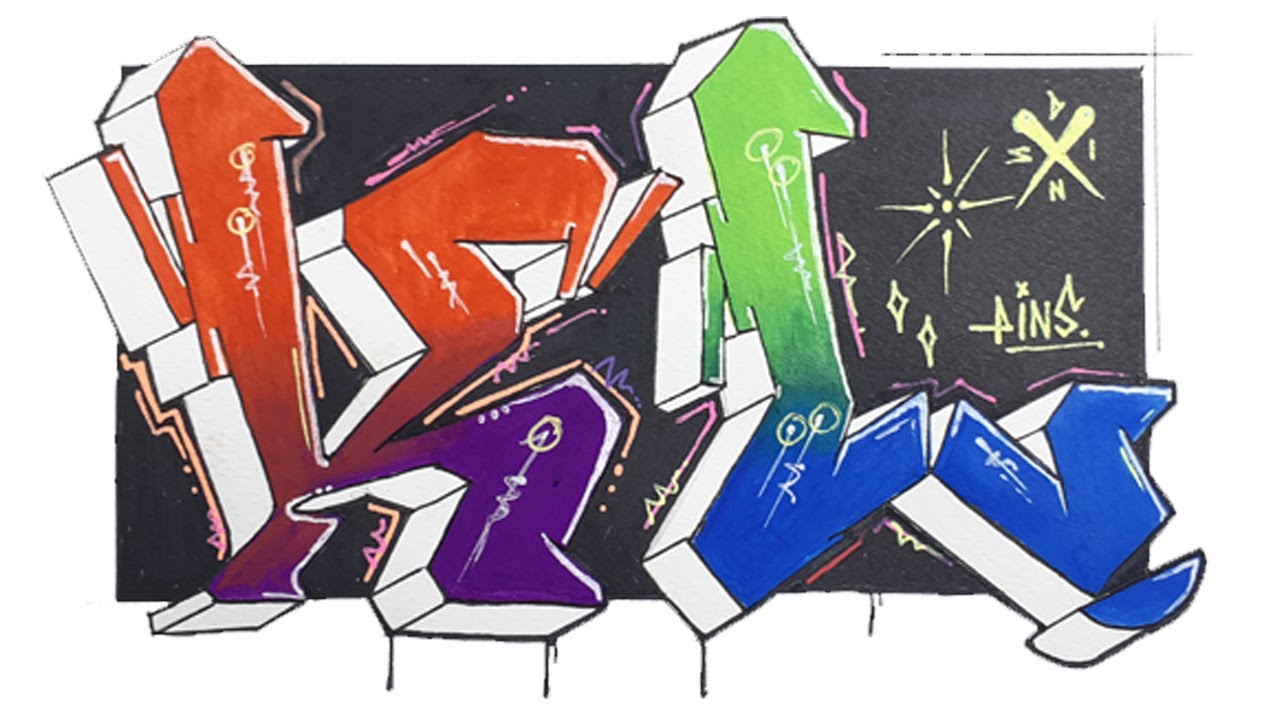 ตัวหนังสือกราฟฟิตี้วิลสไตล์ ( K และ L ) ep.33 / Graffiti letter ...