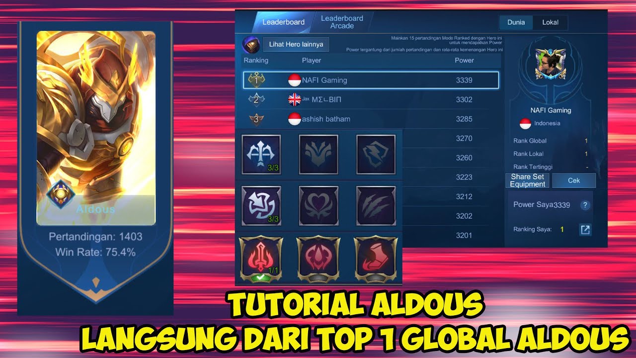 TUTORIAL/CARA BERMAIN ALDOUS LANGSUNG DARI TOP 1 GLOBAL ALDOUS ...