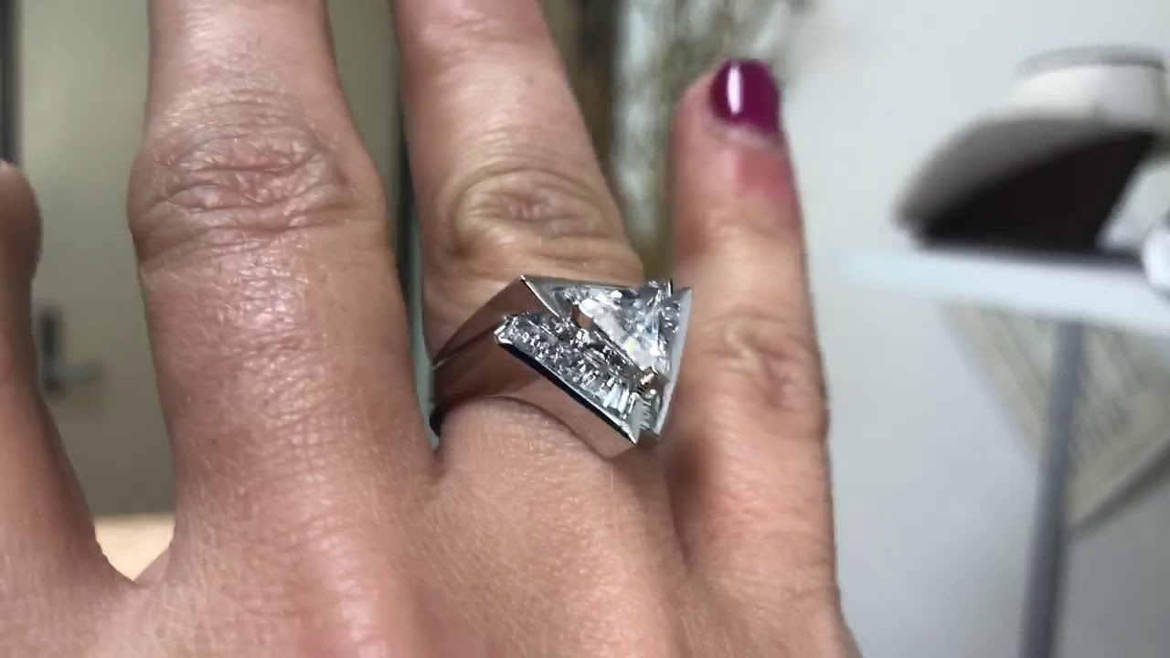 Triangle Ring with Trillion CZ and channel Set baguettes. Platinum ...