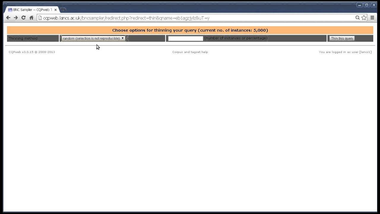 CQPweb tutorial # 15: thinning a query - YouTube