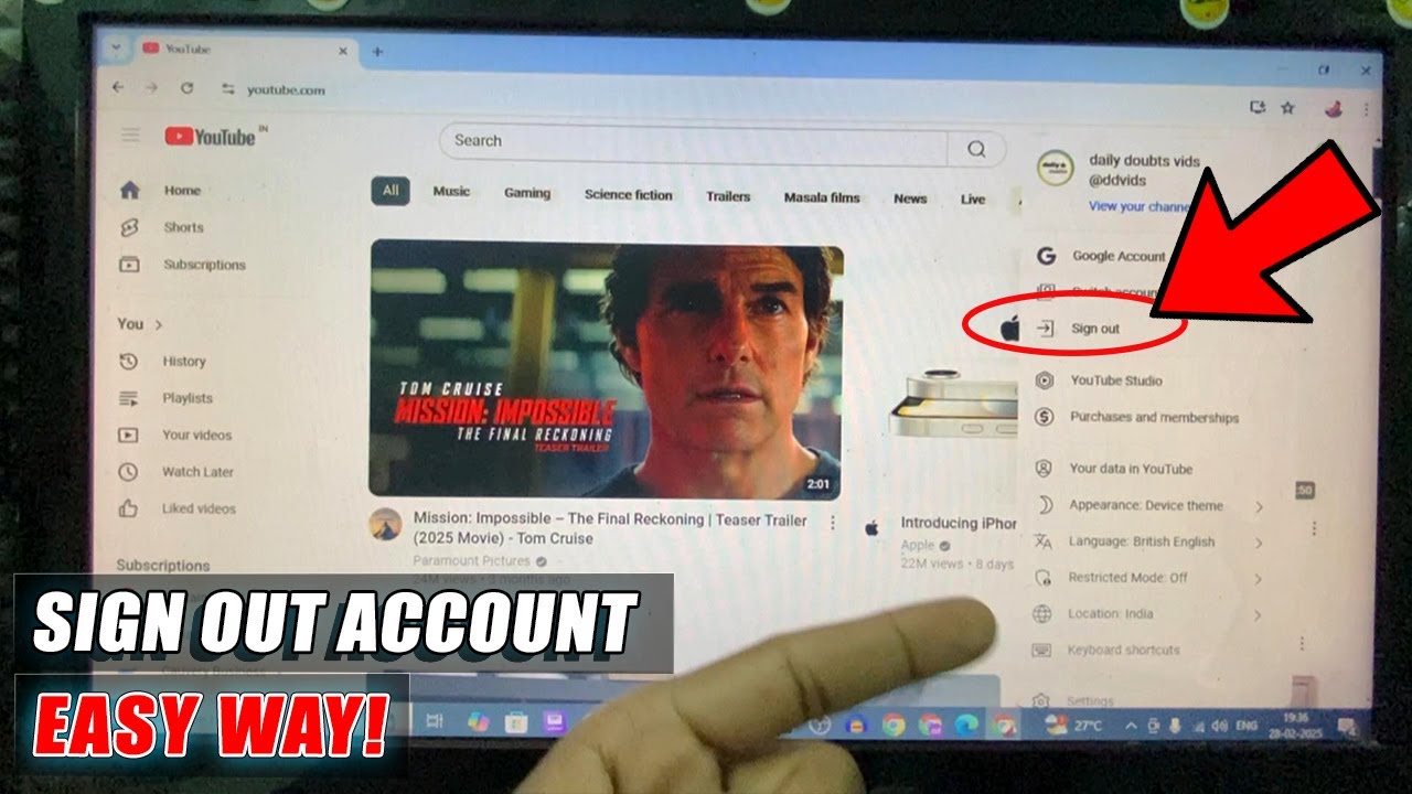how to sign out of youtube account (2025) - YouTube