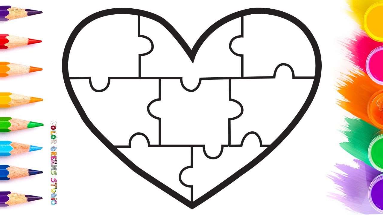 How to Draw Heart Puzzle Pieces | Drawing and Coloring | Easy Step By ...