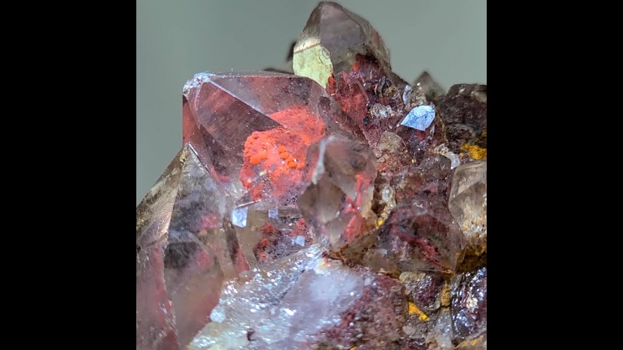 Red chlorite garden quartz cluster with glass-like clarity and bubble ...