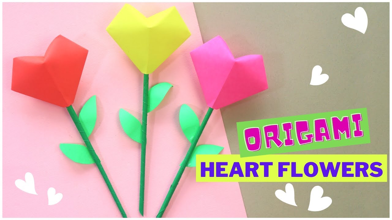Origami 3D Heart Flowers Tutorial - YouTube