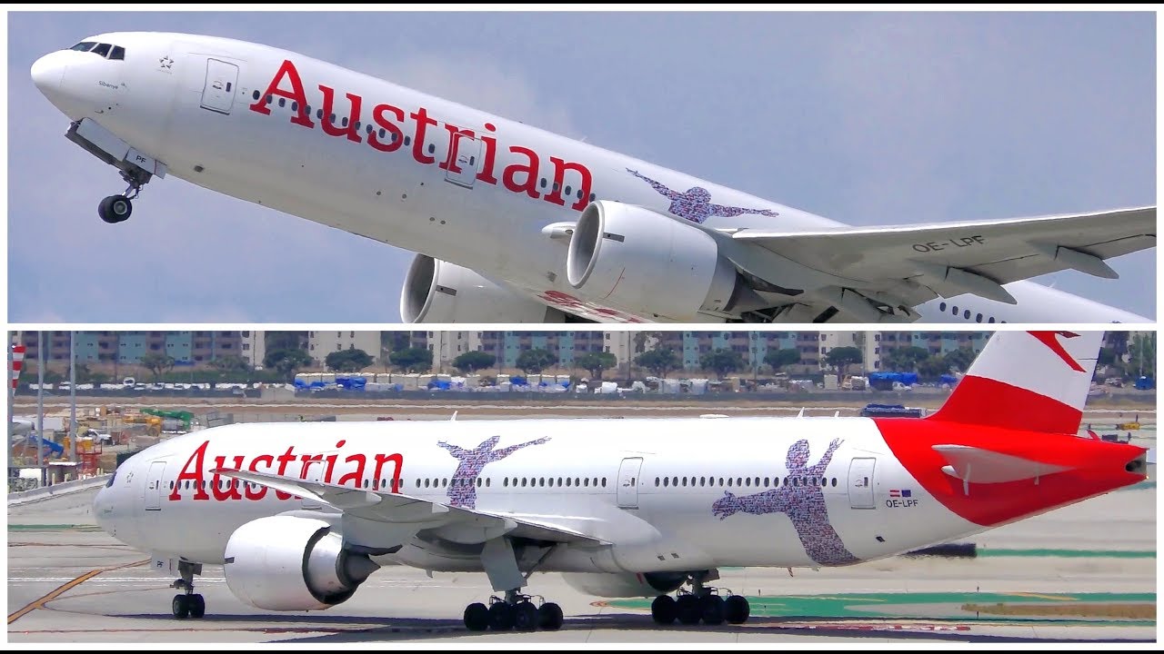 [4K] AUSTRIAN AIRLINES BOEING 777-2Q8(ER) 60 YEARS LIVERY - LAX ARRIVAL ...
