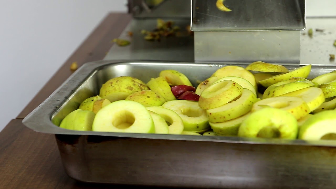 Apple coring and ring slicing machine - YouTube