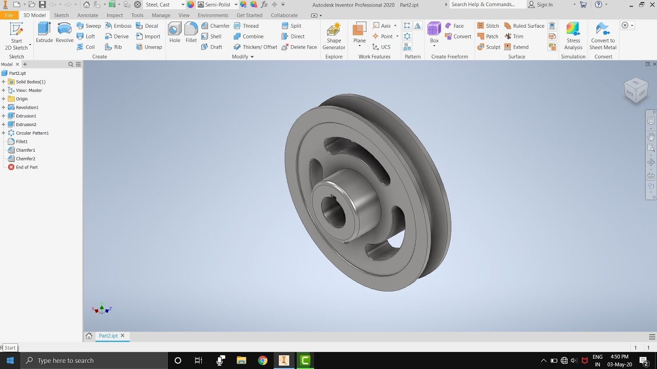 3-D Modeling of V belt Pulley in Inventor 2020. - YouTube