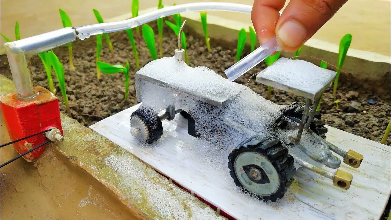 diy tractor washing with water pump mini science project || ktg tractor ...