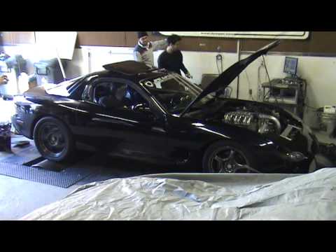 FD RX7 mazda 20b 3rotor big turbo 670whp 18psi on pump gas dyno - YouTube