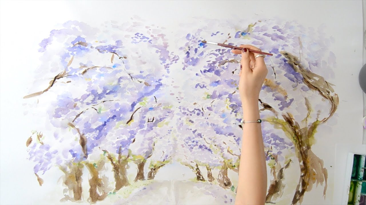 Watercolour painting of Jacaranda Trees - YouTube