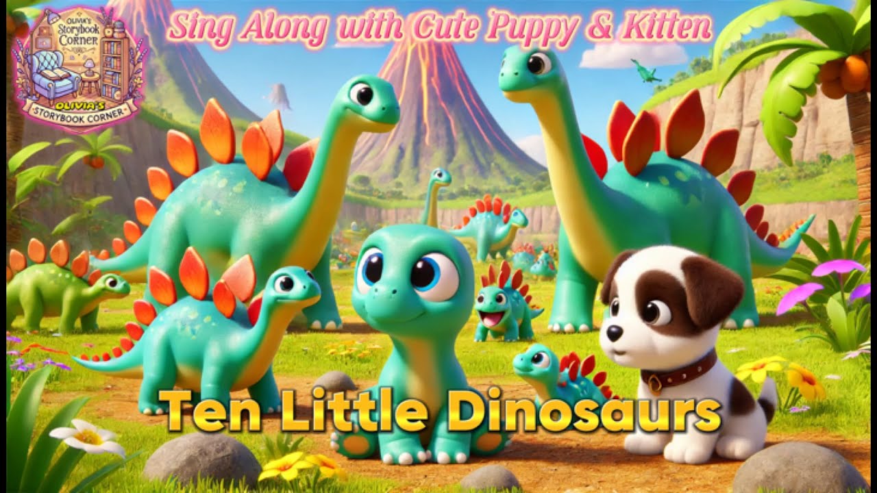 Ten Little Dinosaurs | Sing Along with Cute Puppy & Kitten | Most ...