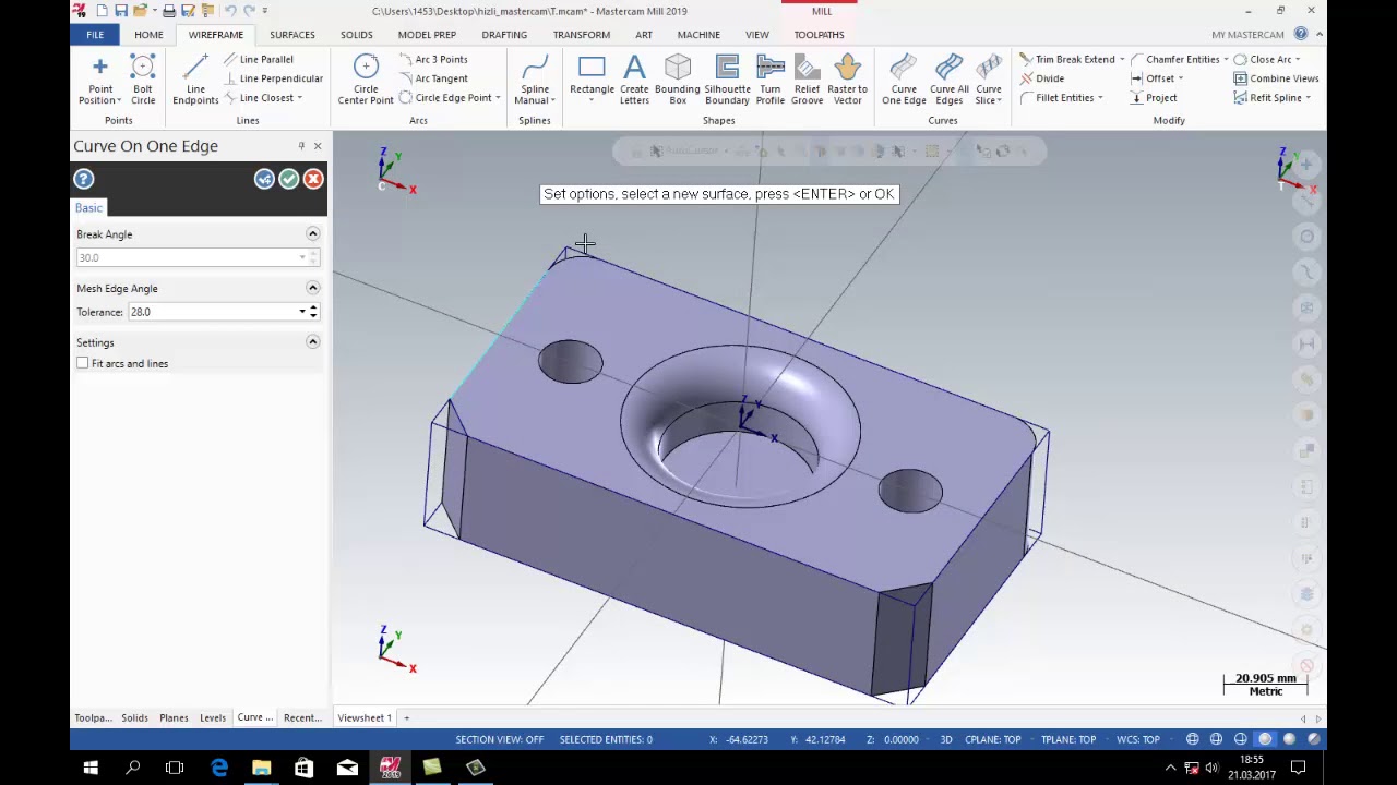 Mastercam öğreniyorum 08 Solid modelden yüzey contour işlemek - YouTube