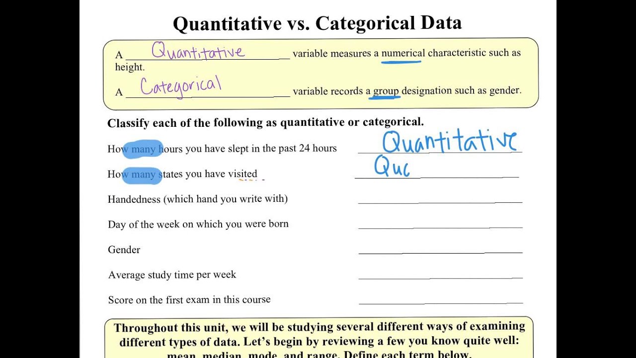 Categorical and Quantitative Data - YouTube