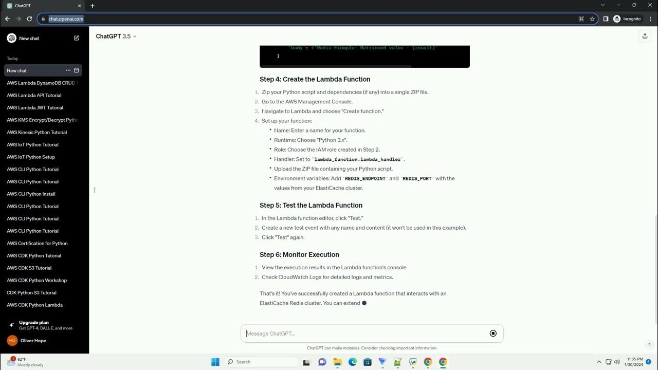 aws lambda elasticache redis example python - YouTube