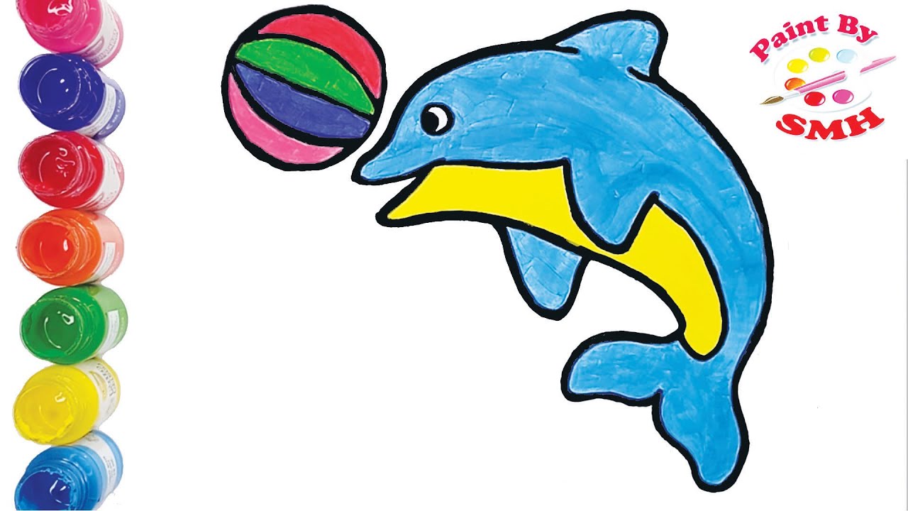 Drawing, Painting, How to draw dolphin playing a ball for kids and ...
