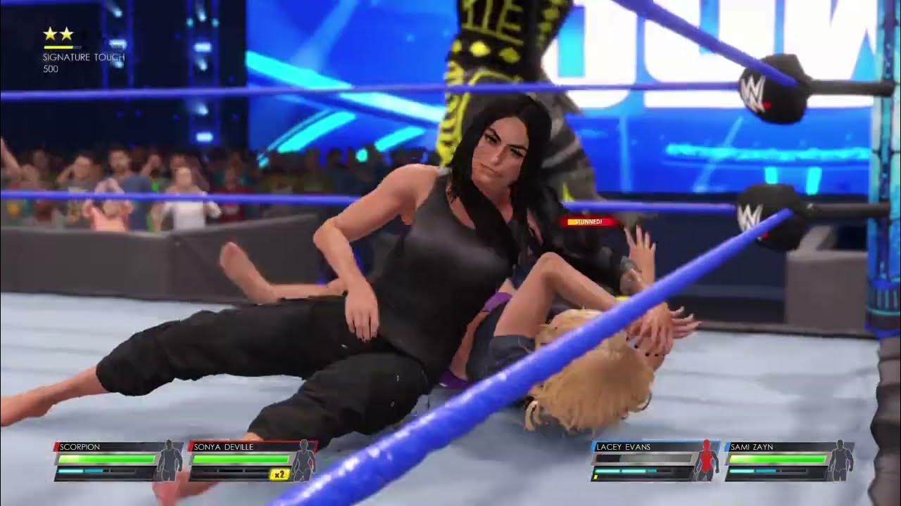 WWE 2K22 - Sonya Deville & Scorpion vs. Lacey Evans & Sami Zayn - Mixed Tag Team Match - YouTube
