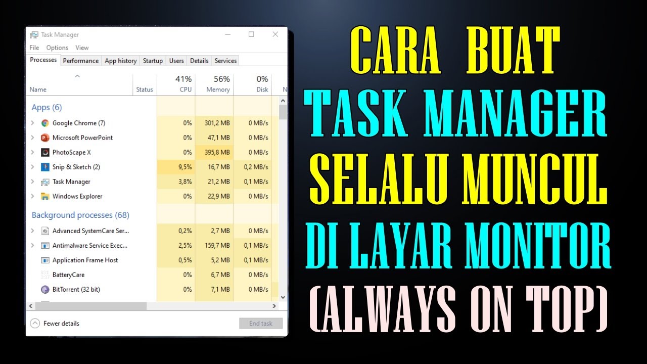 Cara Membuat Task Manager Selalu Muncul di Layar Monitor || Always On ...