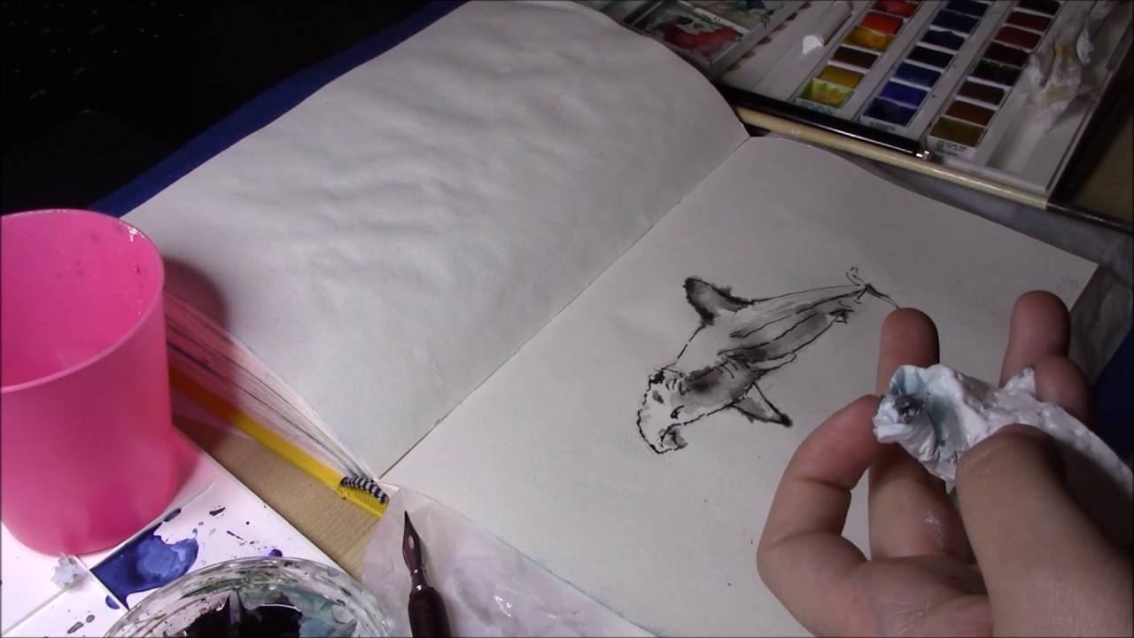 Speed Drawing Hammerhead Shark Dip pen & Ink - YouTube