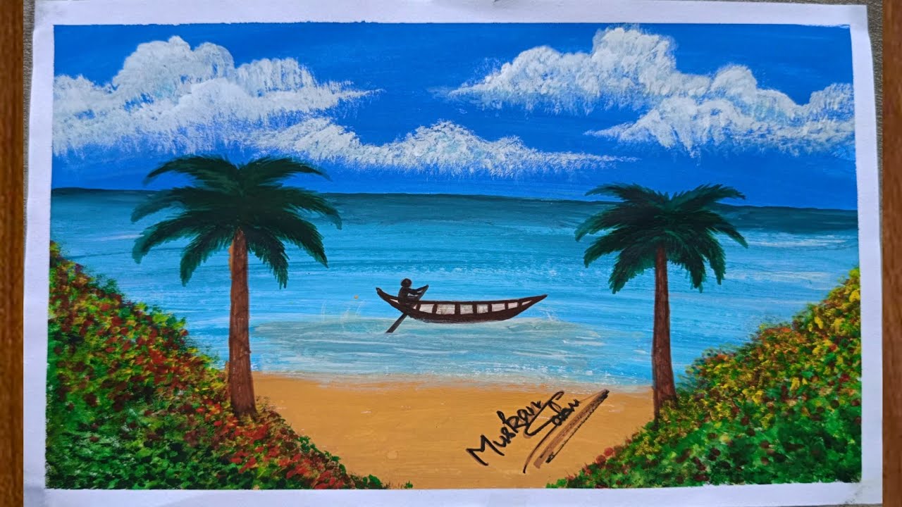 Easy Seascape Painting | Beach Acrylic Painting Tutorial for Beginners ...