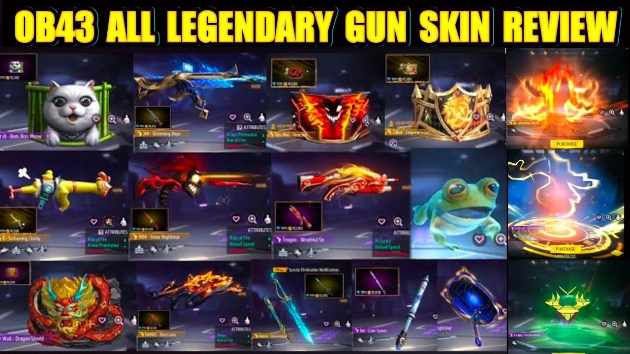 Ob43 All Legendary Gun Skin Collection Review Free Fire | FF Ob43 All ...