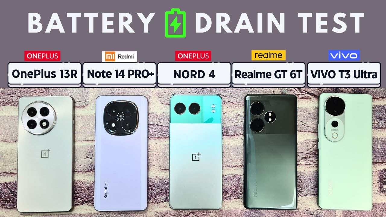 (5G) Battery Drain Test | OnePlus 13R vs NORD 4 vs Redmi Note 14 Pro+ ...