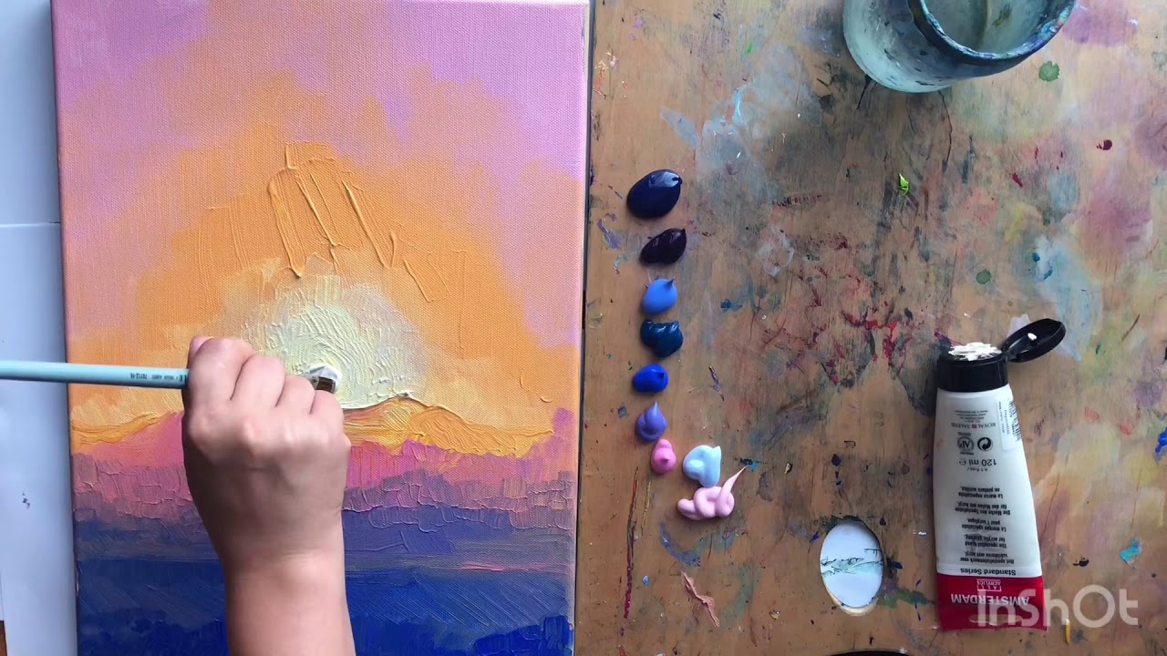 how to paint a sunrise acrylic - YouTube