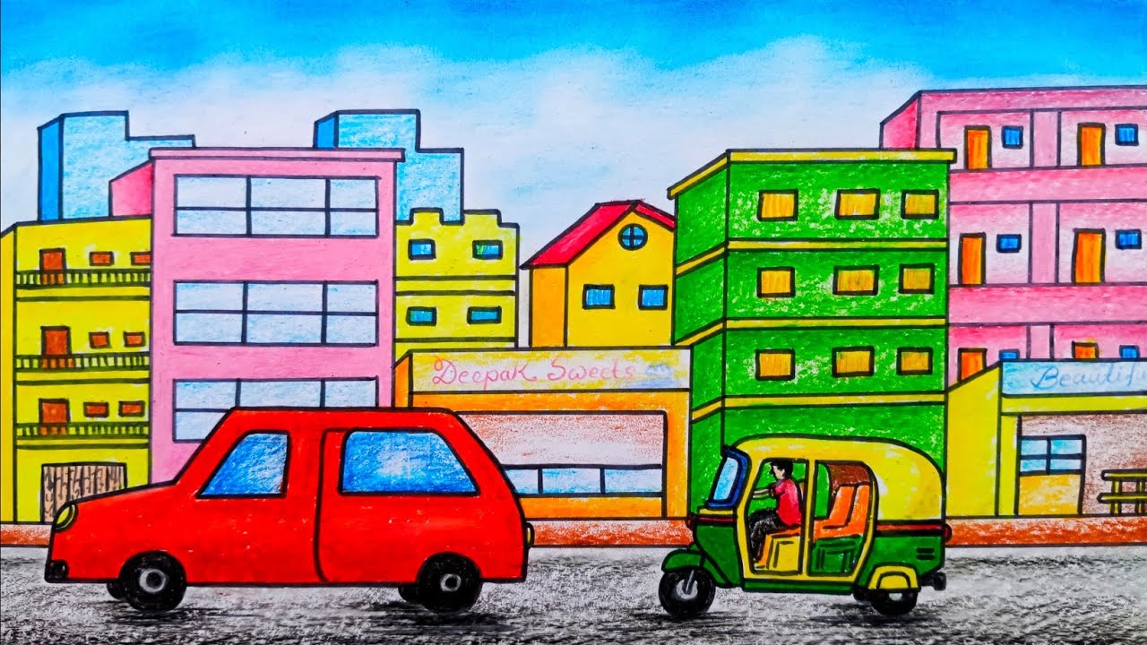 City Scenery Drawing/How To Draw A City/Sohorer Drishya Drawing - YouTube