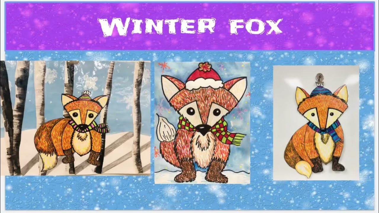 Winter Fox watercolor crayon resist art lesson - YouTube