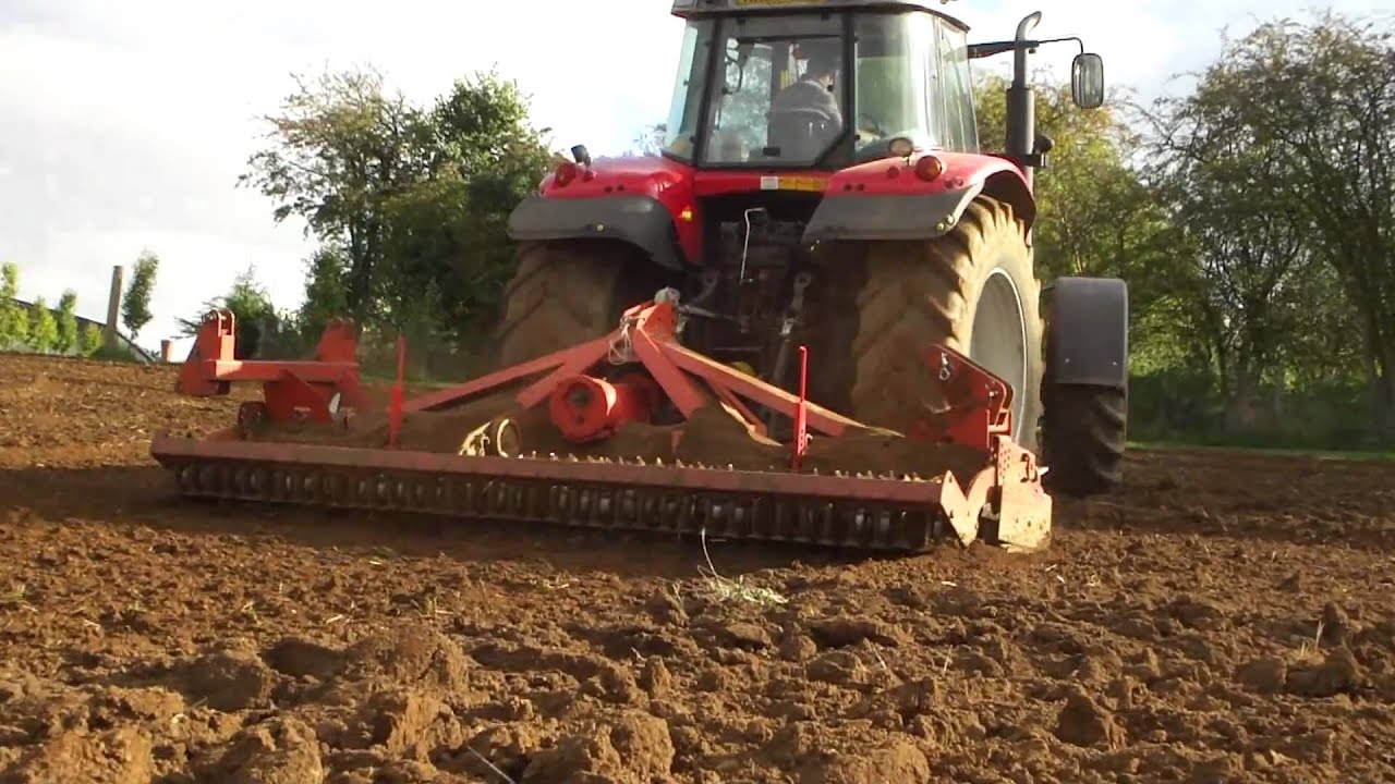 Massey Ferguson tractor power harrow wheat field acres per hour. - YouTube
