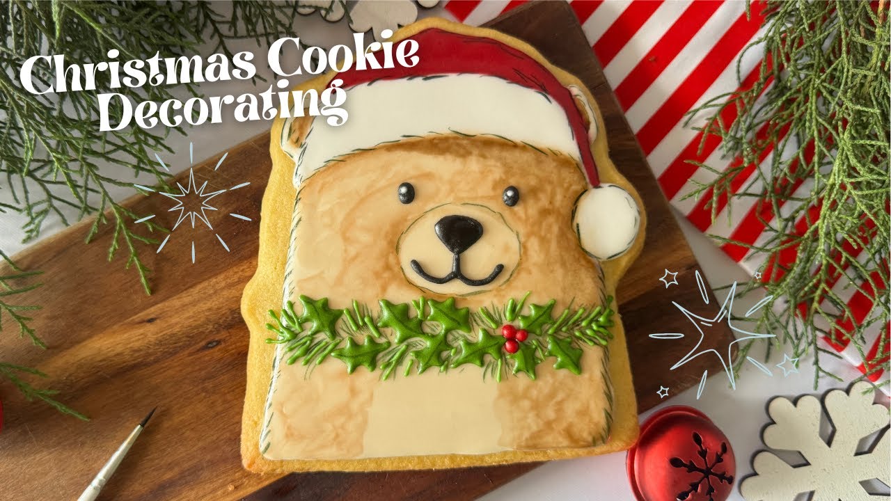 Let's ice a Christmas Bear Sugar Cookie! Satisfying Decorating - YouTube