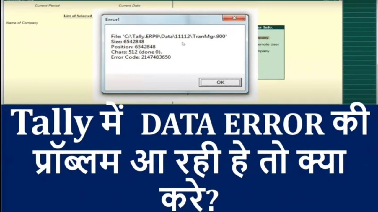 How To Solve Data Errors In Tally Tally Erp 9 Company Open 