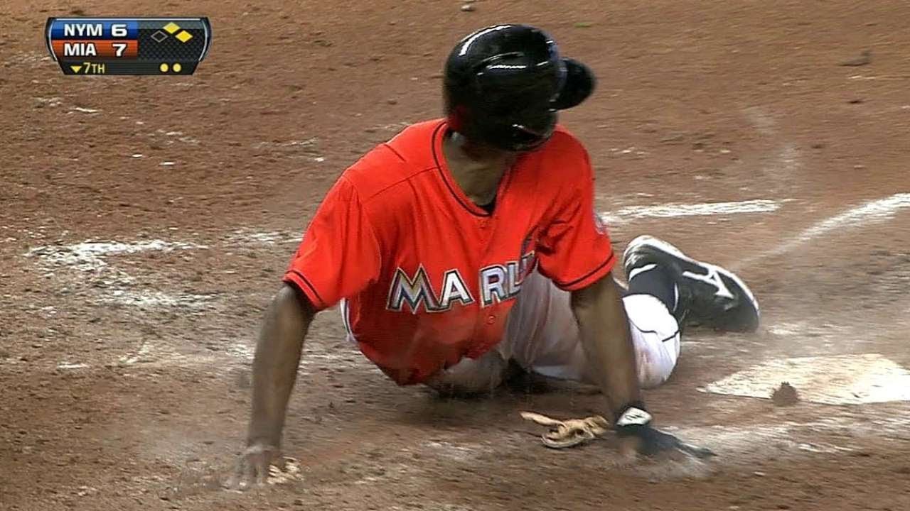 NYM@MIA: Lucas clubs first career extra-base hit - YouTube