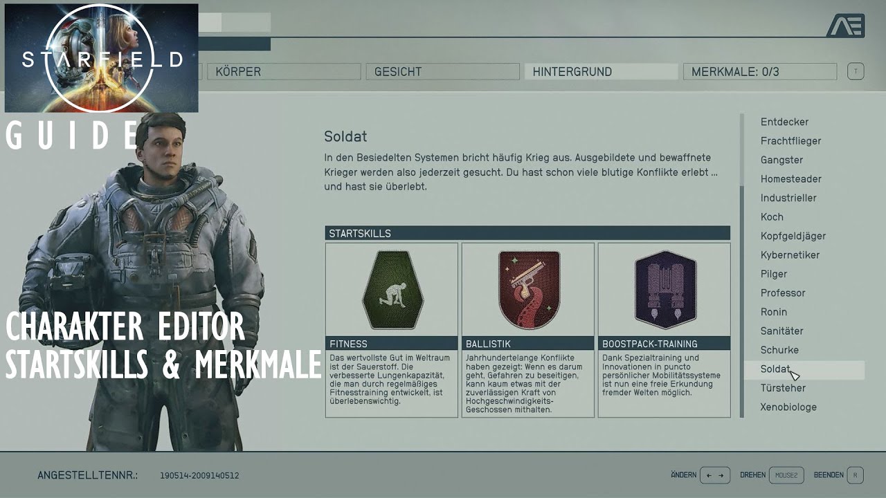 STARFIELD GUIDE | CHARAKTER EDITOR - STARTSKILLS UND MERKMALE - YouTube