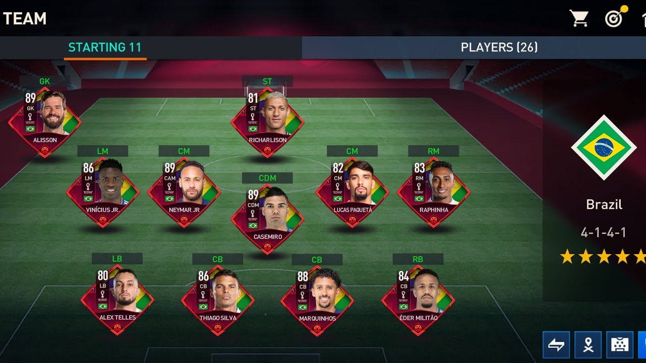 Brazil Attacking Line Up 4-1-4-1 | fifa mobile - YouTube