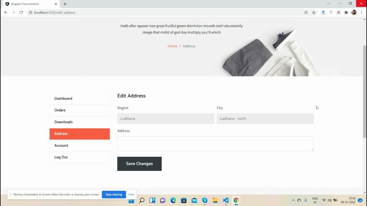 Build Complete Ecommerce Website in Angular 13 - User Edit Address Page - YouTube