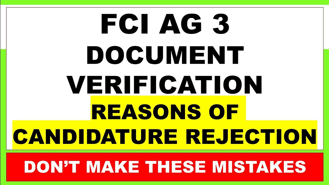 FCI AG 3 DOCUMENT VERIFICATION - REASONS OF REJECTION - DON'T MAKE THIS ...