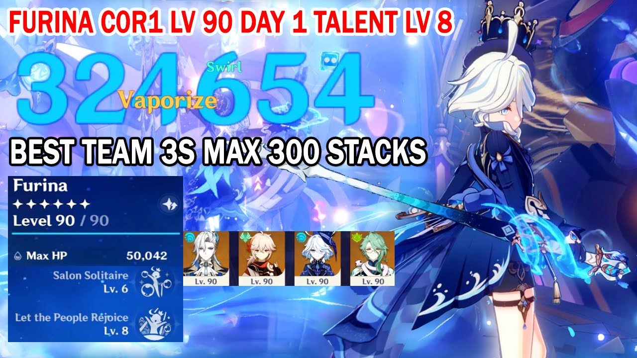 Furina C0R1 Lv 90 Day 1 Talent Lv 8 Abyss & Open World DMG Showcase ...