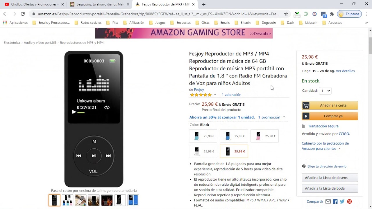 🎶 ¡Oferta Amazon! Reproductor de música MP3 Fesjoy barato 13€ ¡50% DTO ...