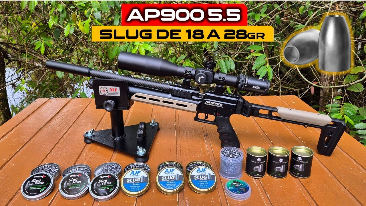 TESTES COM SLUG NA CARABINA AP900 EXPLORER 5.5 - YouTube