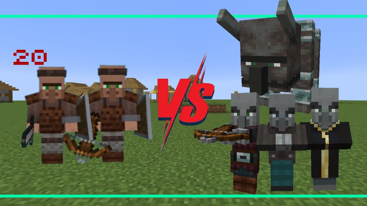 20 Guard Villagers vs Illagers Mod - Minecraft Mob Battle - YouTube